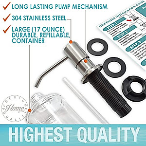 Built in Soap Dispenser for Kitchen Sink - Stainless Steel Pump - Large 17 Ounce Soap Bottle - Mounts to Your Sink Counter - Dish Soap, Hand, Lotion Dispenser (Rustproof Commercial Grade)