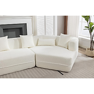 Tosaronia 125'' Comfy 4 Seat Curved Sofa, Modern Modular L Shape Sectional Couches with Boucle Fabric, Cloud Couch with Chaise Lounge for Living Room Apartment(White)