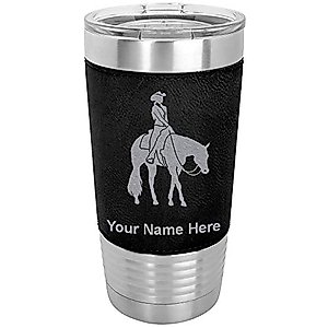 LaserGram 20oz Vacuum Insulated Tumbler Mug, Western Pleasure Horse, Personalized Engraving Included (Faux Leather, Black)