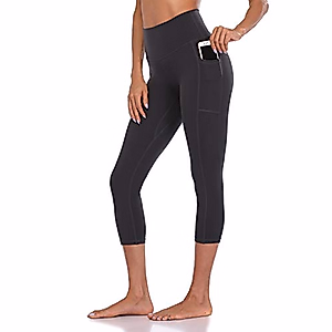 Colorfulkoala Women's High Waisted Yoga Capris 21" Inseam Leggings with Pockets (M, Charcoal Grey)