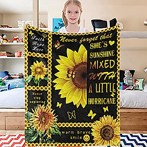 Sunflower Butterfly Blanket for Women Sunshine Positive Healing Throw Blankets Gifts for Girls Soft Flannel Fleece Blanket for Bed Couch Sofa Birthday Christmas, 60''x80''