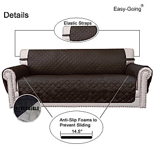 Easy-Going Reversible Couch Cover for 3 Cushion Couch Sofa Cover for Dogs Water Resistant Furniture Protector Cover with Foam Sticks Elastic Straps for Pet Cat (Sofa, Chocolate/Beige)