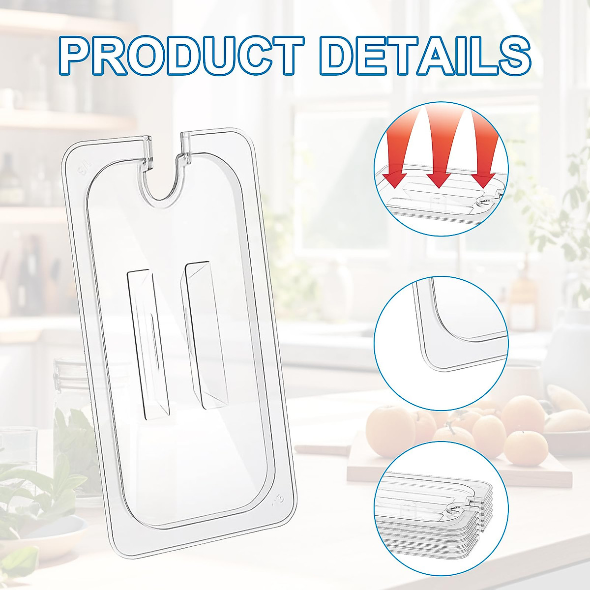 Voittozege 12 Pcs Food Pan Lids 1/3 Size Polycarbonate Notched Cover Clear Food Pan Cover with Handle Restaurant Commercial Hotel Pan Lid for Restaurant Commercial Food Container Storage