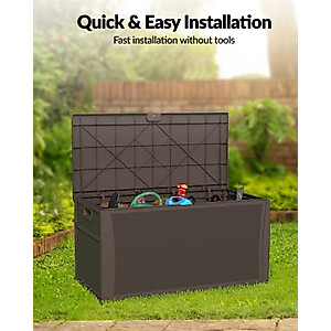 DEXSO Deck Box 120 Gallons Outdoor Storage Box for Patio Cushions Pillows Sofa Cover Gardening Tools Kids Toy Pool Towel & Chemicals, Open & Close with One Hand, Black