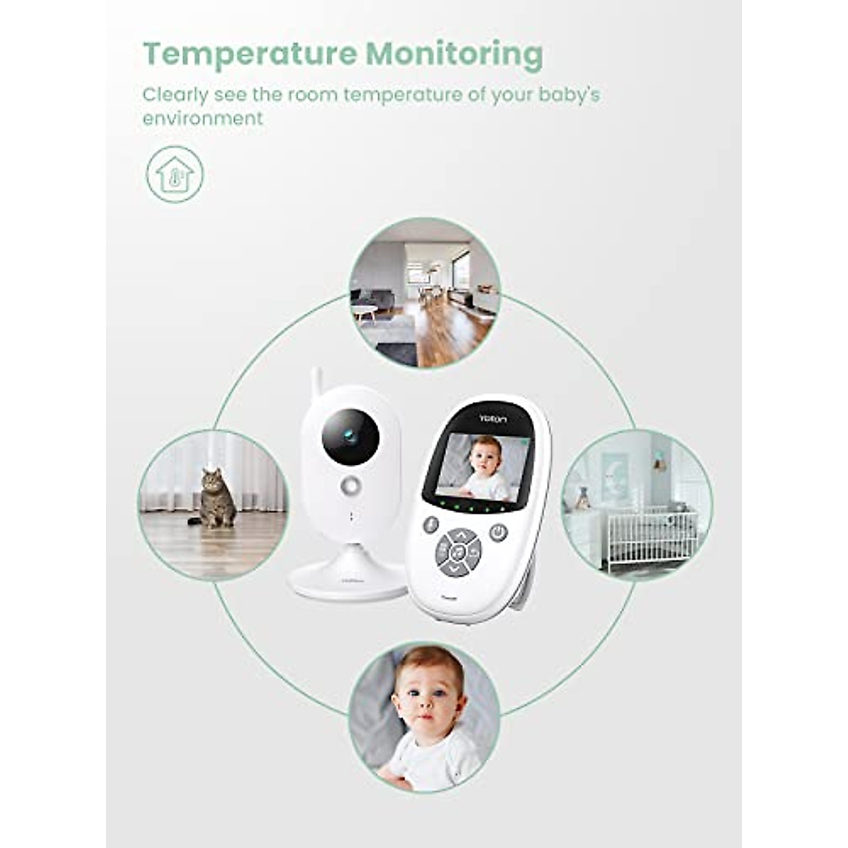 YOTON Portable 2.4" Baby Monitor YB01 with Camera and Audio, Auto Night Vision, 2-Way Talk,Temperature Monitor and 8 Lullabies VOX Mode,for Pet,Plug & Play