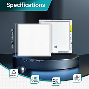 VocgoUU 2 Pack 2x2 LED Flat Panel Light with Emergency Battery Backup, 1.5H Battery Backup Time, 8W Emergency Power, 3000K/4000K/5000K Selectable, 0-10V Dimmable, 20W/30W/40W Seletable, ETL&UL