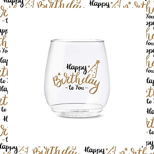 TOSSWARE POP 14oz Vino Golden Birthday Series, SET OF 6, Premium Quality, Recyclable, Unbreakable & Crystal Clear Plastic Printed Glasses