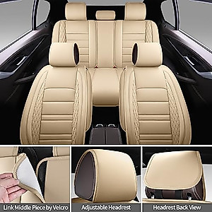SPEED TREND Car Seat Covers – Premium PU Leather for Ultimate Comfort & Protection, Easy Installation and Universal Fit for Most Cars SUVs Trucks (ST-001 Full Set, TAN)