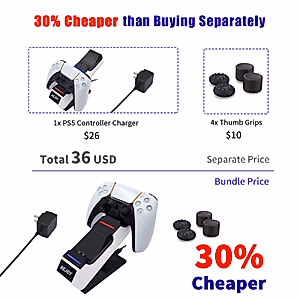 BEJOY PS5 Charging Station, PS5 Controller Charger with Analog Stick (4PCS), Fast Charging Dock with AC Adapter for Sony Playstation 5 DualSense Controller