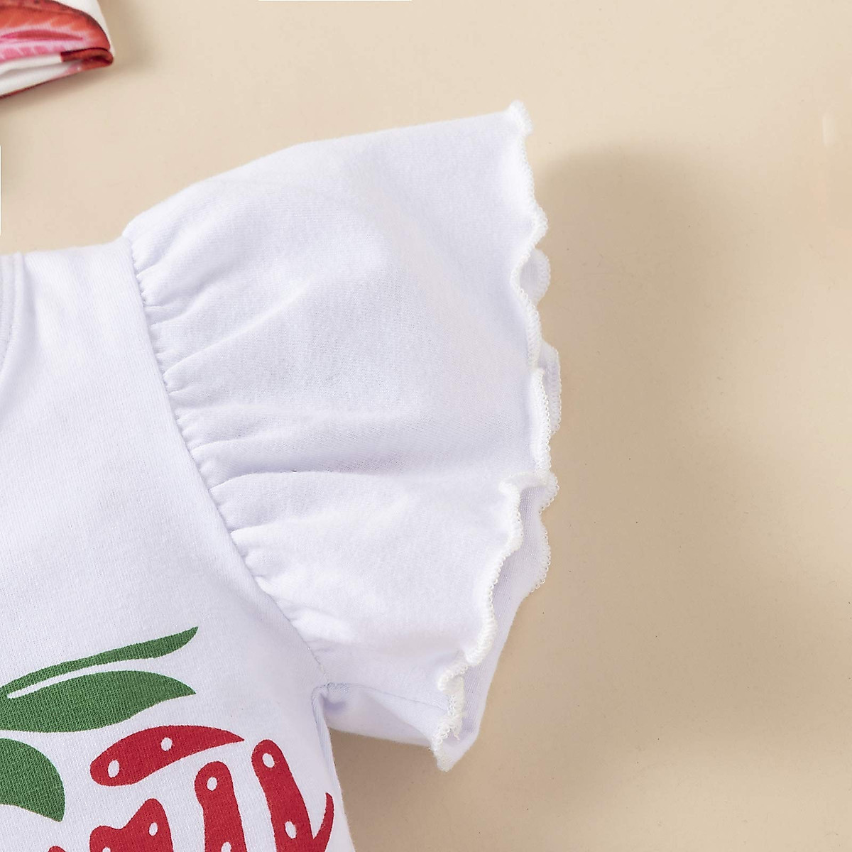 Newborn Baby Girls Clothes Strawberry Ruffles Sleeves Summer Romper Floral Bottoms Shorts Headband 3pcs Outfits Set Infant Girl First Birthday Coming Home Outfits Pants Set Red Strawberry 9-12 Months