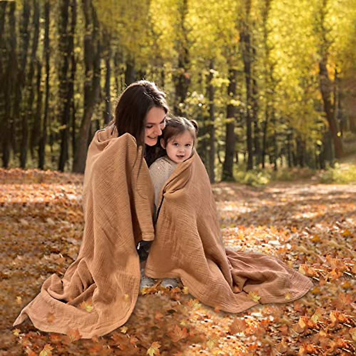 Lulu moon Muslin Blankets for Adults 55”x75” - Kids Couch Throw Blanket for Boys - Light Weighted Organic Muslin Quilt for Sofa and Bed (Caramel)