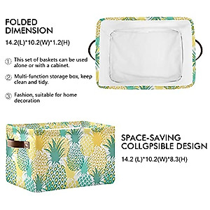 2 Pack Storage Basket Yellow Pineapple Tropical Collapsible Organizer Basket with Handles, Waterproof Nursery Storage Bin for Shelves