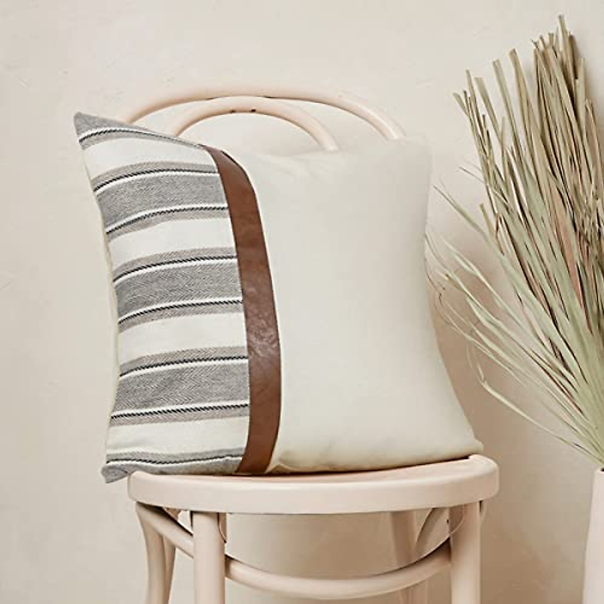 ORFOFE Home Decor Room Soft Farmhouse Covers Office Home Cushion Inch Pattern Geometric Flax for Stripe Multi- Bedroom Case Protector Car Beding Leather Faux Black Using Black Decor