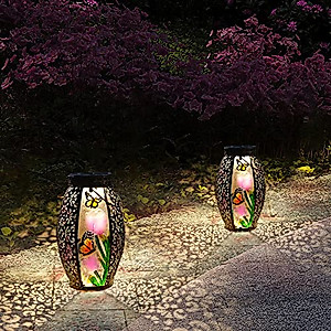 Outdoor Solar Lantern-Waterproof Butterfly Hanging Metal Decorative Lights for Patio Table Garden Pathway Yard with Super Bright Warm White LED, Large Solar Panels, Auto On/Off Light