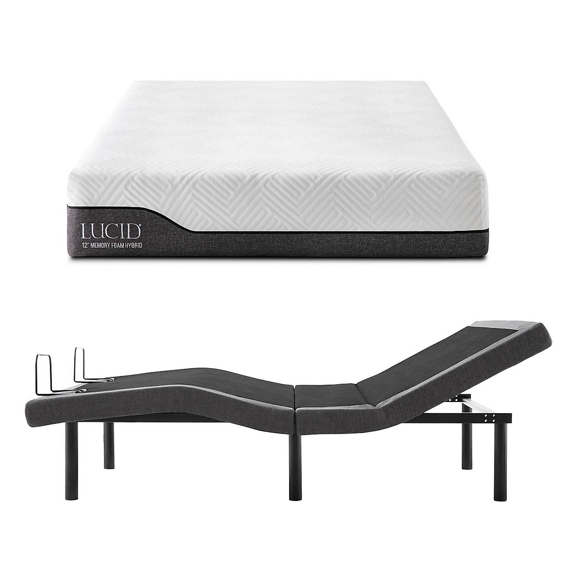 LUCID L300 Adjustable Bed Base with LUCID 12 Inch Memory Foam Hybrid Mattress - Twin XL