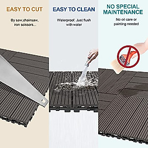 Goovilla Wood Plastic Composite Interlocking Patio Deck Tiles 9 Pack (9 sq. ft), 12"x12" Waterproof Indoor Outdoor Flooring All Weather Use, Balcony Floor Covering Tile, Decking Tiles, Dark Coffee