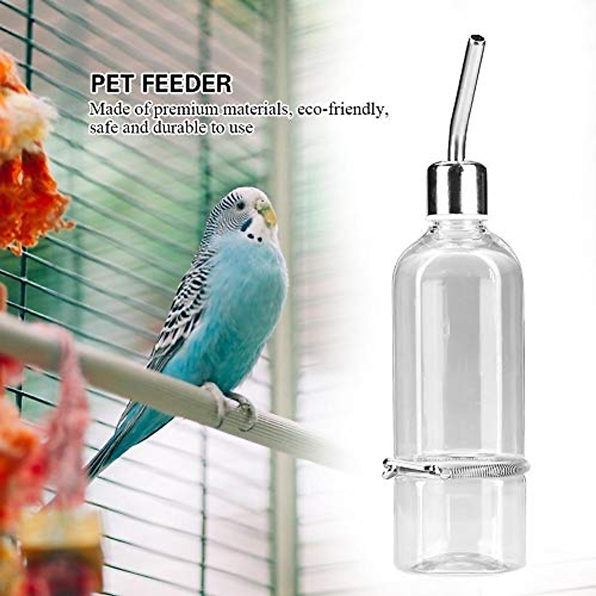 ViaGasaFamido Pet Waterer Feeder, Stainless Steel Ball Nipple Automatic Rabbit Feeder Parrot Bird Hanging Water Feeding Bottle No Drip Dispenser for Small Animals Bird Hamster Rabbit(S)