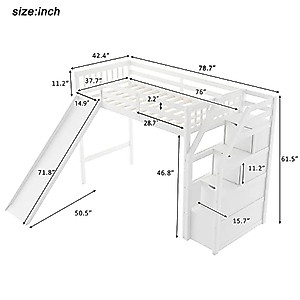 Harper & Bright Designs Twin Loft Bed with Slide and Storage, Wood Kids Loft Bed Frame with Staircase, No Box Spring Needed (Twin, White with Staircase)