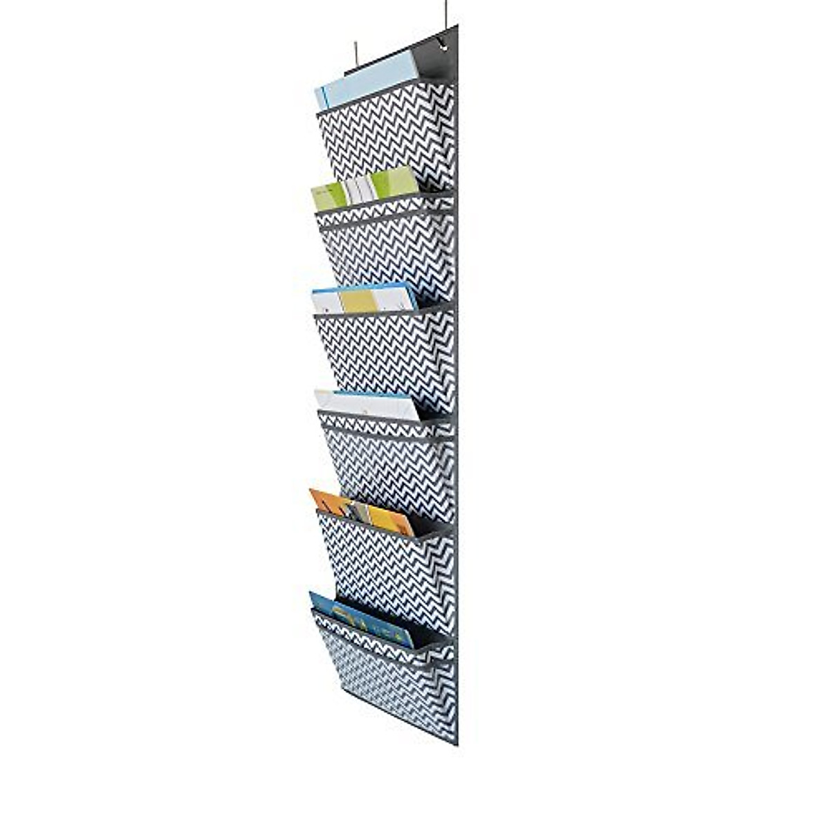 Godery Sustainable Office Storage Pocket, Cascading Wall File Organizer, 6 Pockets, Letter Size, File Folder Holders for Classroom, Office, School and Home, 45"H x 13"W - Grey