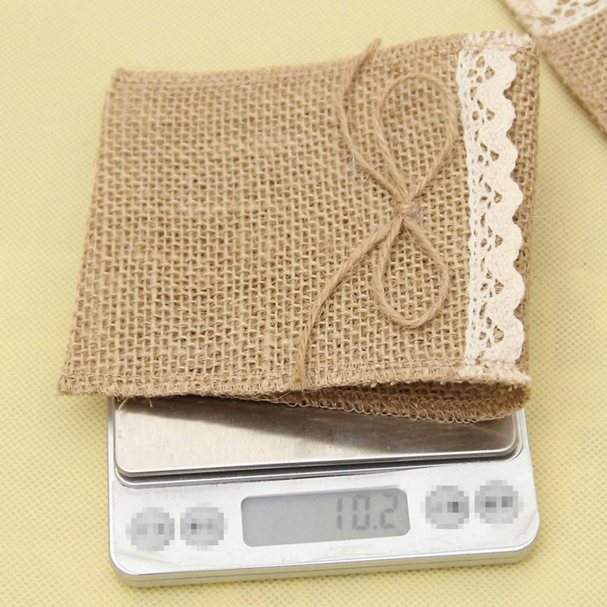 Happyyami 10pcs Burlap Lace Utensil Holders Silverware Holders Cutlery Pouch for Rustic Wedding Christmas Party Decorations Favor