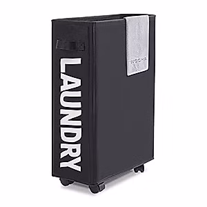Wooha Rolling Slim Laundry Baskets with Handle,Collapsible Laundry Sorter and Organizer,Laundry Hamper on Wheels, Tall Thin Storage Basket Home Corner Bin, Black…