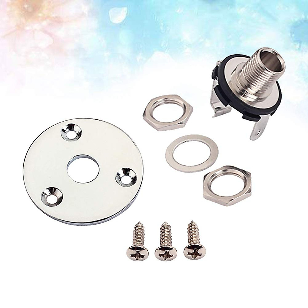 Round 1/4 Inch 6.35mm Guitar Jack Plug Socket Guitar Pickup Output Input Jack Plug with Jack Plate Screws for Electric Guitar Bass (Silver)