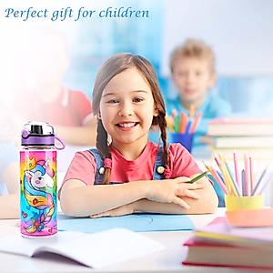 Cute Water Bottle for School Kids Girls, BPA FREE Tritan & Leak Proof & Easy Clean & Carry Handle, 23oz/ 680ml - Unicorn