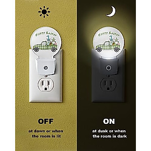 Night Light Plug into Wall, LED Nightlights Happy Easter Green Plaid Truck Pull Gnomes and Eggs Small Nightlight Auto Dusk-to-Dawn Sensor Lamp LED Night Lights for Kid's Bedroom, Bathroom