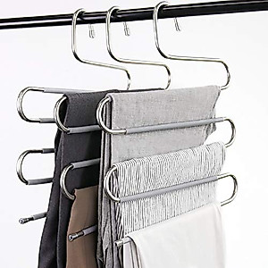 Myfolrena Pants Hangers Non Slip Updated S-Shaped 5 Layers Hangers Closet Space Saver for Jeans Scarf Tie Clothes(6 Pack Grey+4 Pack Black)