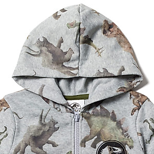 Jurassic World Dinosaur T-Rex Big Boys Fleece Zip Up Hoodie and Jogger Pants Set Logo Gray 10-12