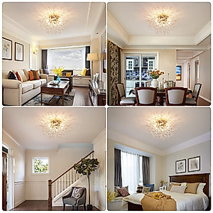 6-Light Sputnik Flush Mount Ceiling Light Fixture, Modern Gold Crystal Firework Ceiling Lights, Close to Ceiling Lamp for Bedroom Kitchen Hallway Entryway Bathroom