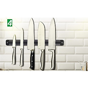 Wall Mount Magnetic Knife Holder - 13 Inch Black ABS Plastic Block Storage Rack with Chef Strip, Utensil Kitchen Organizer for Metal Knives