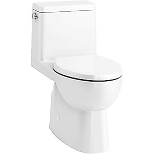 KOHLER 78080-0 Reach Comfort Height Chair Height One-Piece Compact Elongated Toilet with Skirted Trapway, Left-Hand Trip Lever, 1.28 GPF