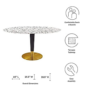 Modway Zinque Oval 60" Terrazzo Dining Table in Gold White