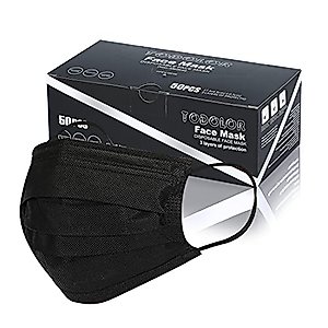 TODOLOR Disposable Face Mask 3-Layer Protective Earloop Black 50Pcs