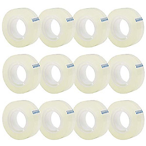 OWLKELA 12 Rolls Transparent Tape Refills, Clear Tape, All-Purpose Transparent Glossy Tape for Office, Home, School