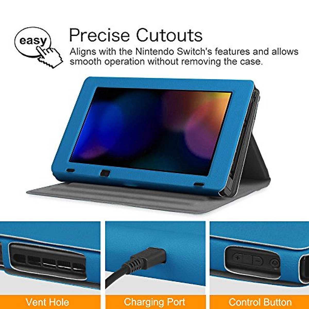 Fintie Protective Case for Nintendo Switch - [Multi-Angle Viewing] Ultra Slim Vegan Leather Play Stand Cover with Elastic Strap for Nintendo Switch 2017 - Royal Blue
