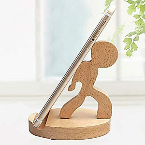 Cool Guy Cell Phone Stand for Desk, Free Hands Wooden Desk Phone Holder Desktop Accessories, Mount for iPhone Smartphones and Tablets，Great for Daily Use or Gift
