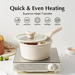 ROCKURWOK Ceramic Nonstick Sauce Pan with lid, 2QT Small Pot for Cooking, Stay-cool Handle, Non Toxic & PFAS-Free, Compatible with All Cooktops