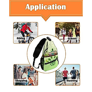 Sling Backpack, St. Patrick's Day Owls Banners Balloons Green Waterproof Lightweight Small Sling Bag, Travel Chest Bag Crossbody Shoulder Bag Hiking Daypack for Women Men