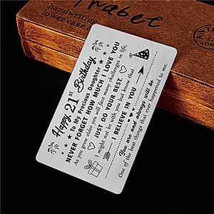 FALOGIJE 21st Birthday Card Gifts for Daughter, Birthday Gifts for 21 Year Old Daughter, Engraved Metal Wallet Card