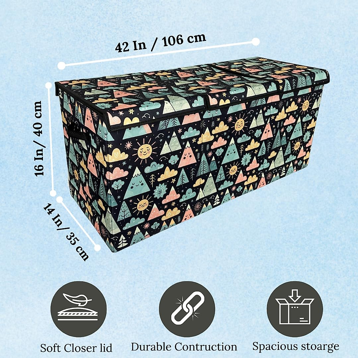 SUBLIME LIVING Extra Large Kids Toy Chest - Foldable Toy Storage Organizer with Soft Close Lid - Sturdy Toy Box for Boys and Girls, Durable Storage for Kids Room or Nursery