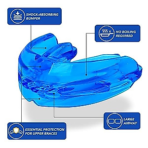 Mouth Guard Sports Youth Adult, Mouthguard for Braces Sparring Mouth Guard,Double Braces, Premium Quality No Boiling Required, Football, Taekwondo, Jujitsu and Karate.