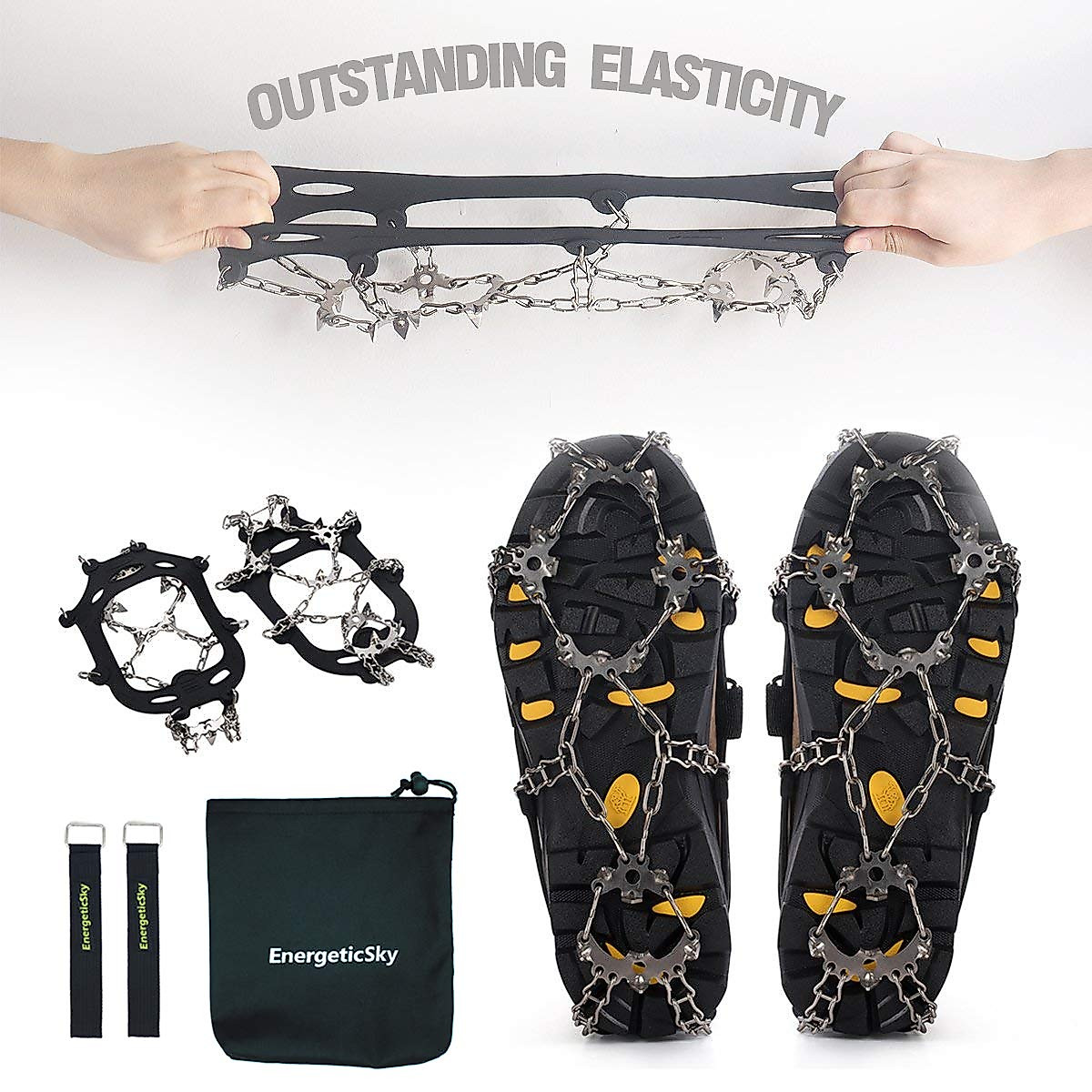 Upgraded Version of Walk Traction Ice Cleat Spikes Crampons,True Stainless Steel Spikes and Durable Silicone,Boots for Hiking On Ice & Snow Ground,Mountian.