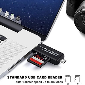 Micro USB OTG/USB 2.0 Card Reader Adapter, SD/Micro SD Memory Card Reader with Standard USB Male & Micro USB Male Connector for Smartphones/Tablets with OTG Functio for SDXC, SDHC, SD, MMC, RS-MMC