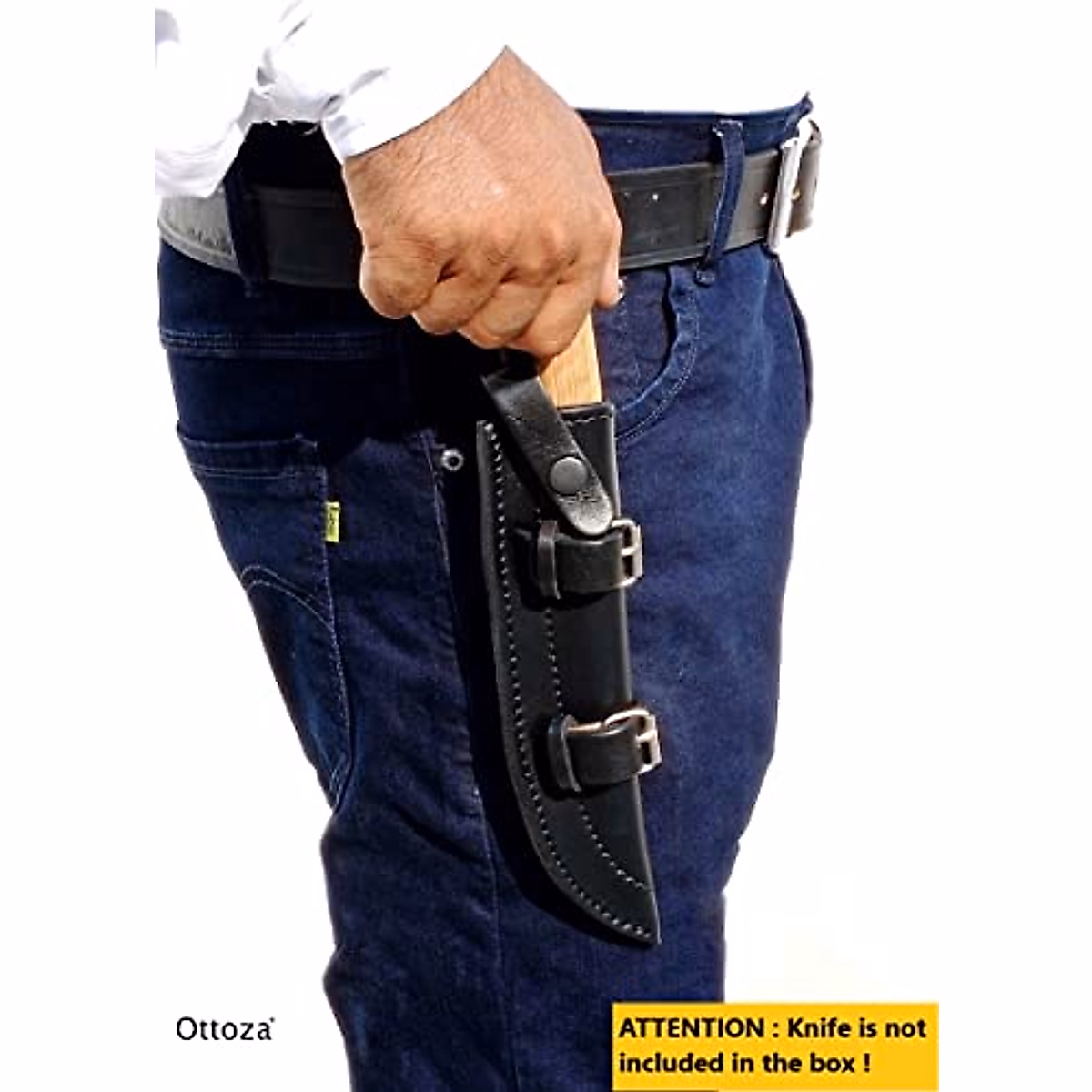 Ottoza Handmade Leather Knife Sheath SIDE DRAW Knife Sheath - Bushcraft Knife Sheath - Hunting Knife Sheath - Survival Knife Sheath - Vertical Knife Sheath Black TOP GRAIN LEATHER No:162