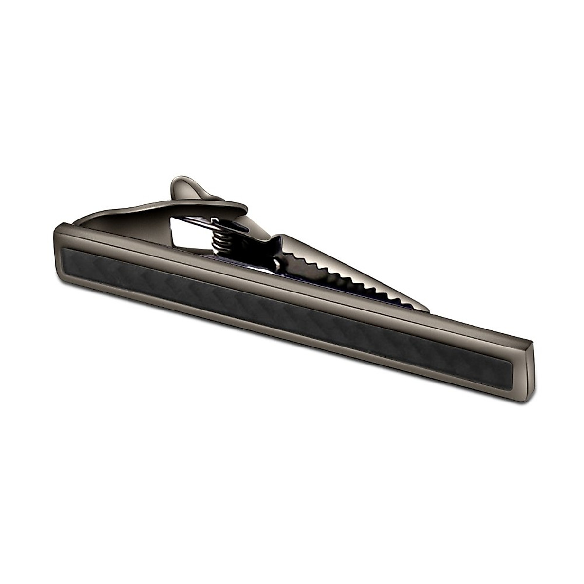 MERIT OCEAN Men Tie Bar Clip 2.2" Inches Brass Gun-black Plated Carbon Fiber Regular Fashion Tie Bar Clips (Gun black)