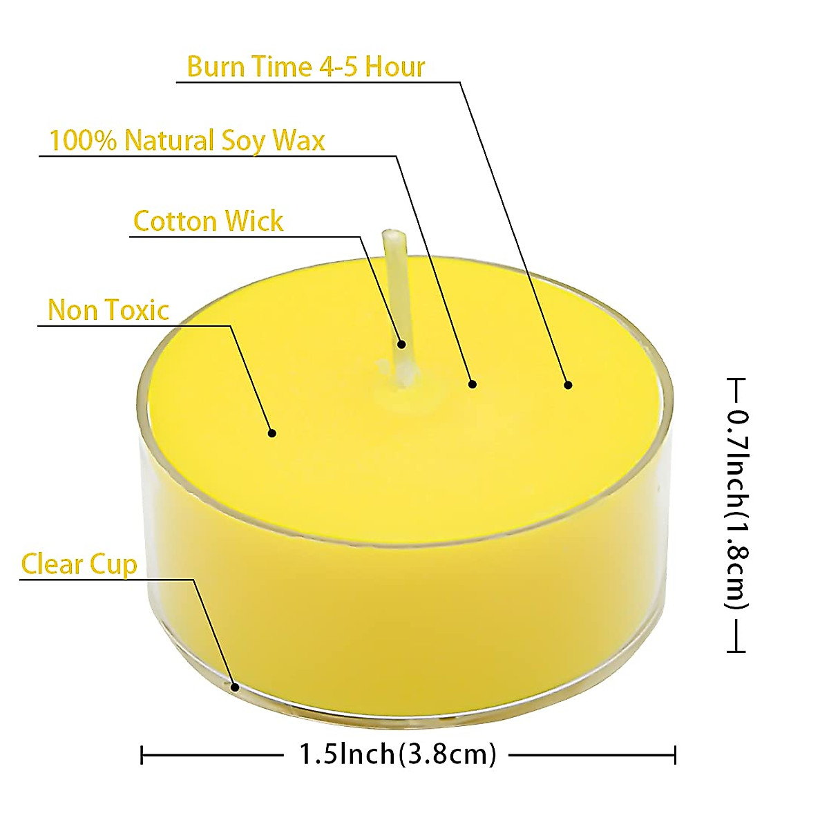 DEYBBY Aromatherapy Soy Wax Tea Candle, Lemon Scented Clear Cup Summer Candles Gift for Home|4 Hour Burn Time|Smokeless& Long Lasting|Great for Bar, Dinner (Pack of 12)