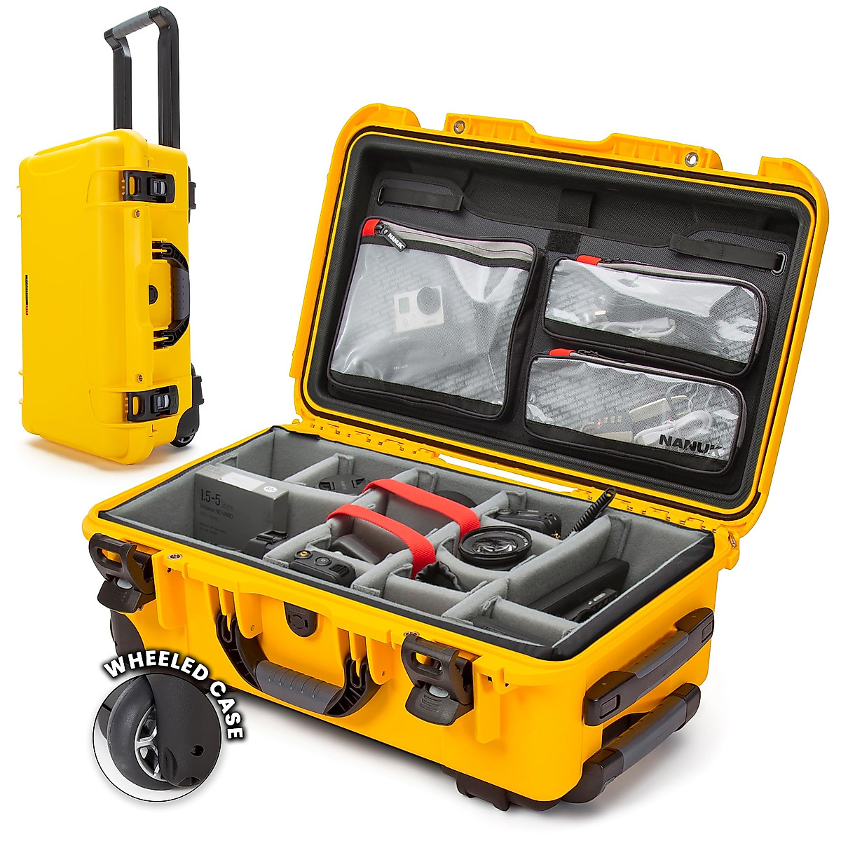 Nanuk 935 Pro Photo Kit – Waterproof Travel Camera Hard Case with Padded Dividers and Wheels, 22” x 14” x 9” - Dustproof and Impact Resistant, Airline Carry-On Approved – Yellow