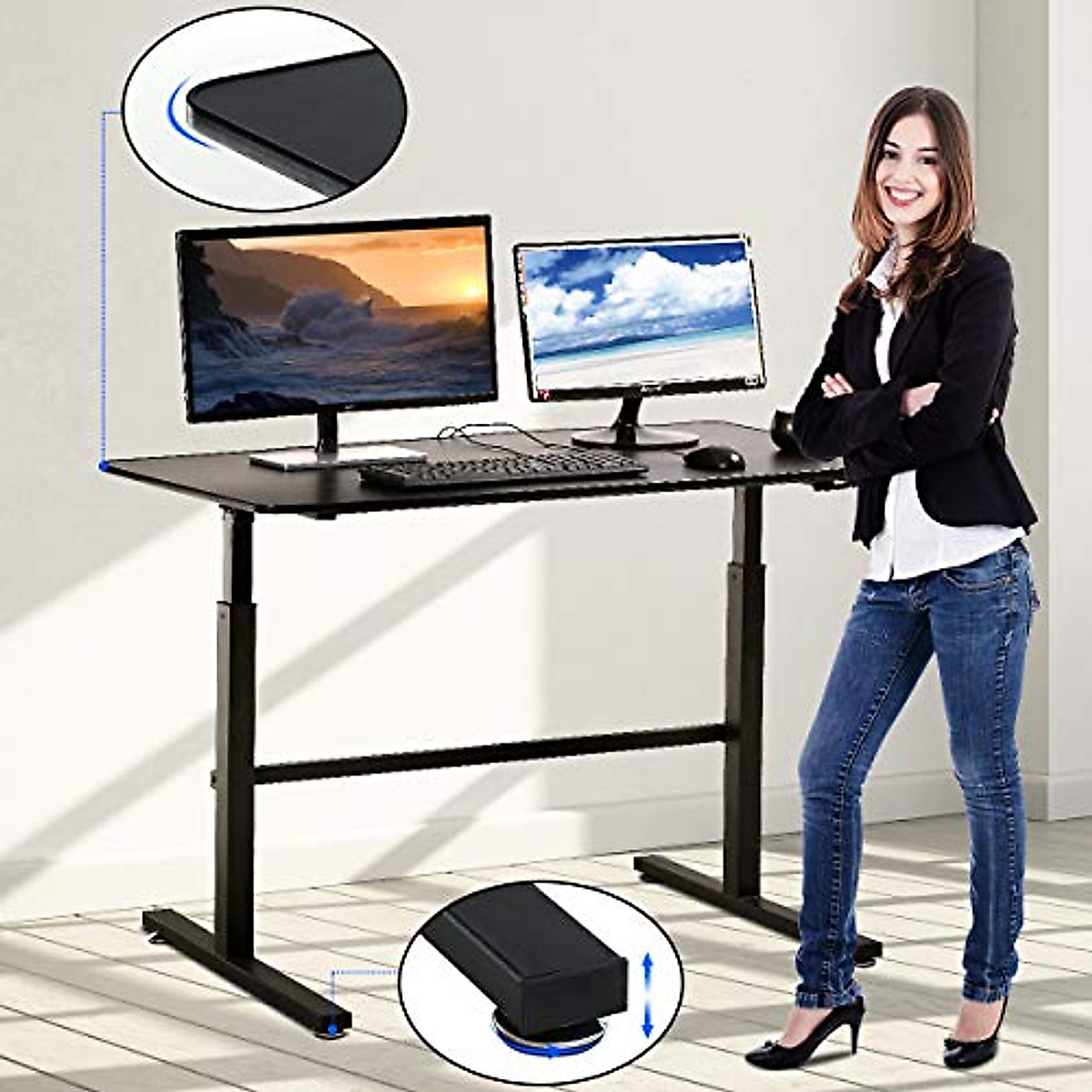 Standing Desk Height Adjustable Stand Up Desk Converter for Laptop Dual Monitors 47 Inches Large Desktop Sit to Stand Desk with Sturdy Frame, Ergonomic Home Office Computer Workstation, Black
